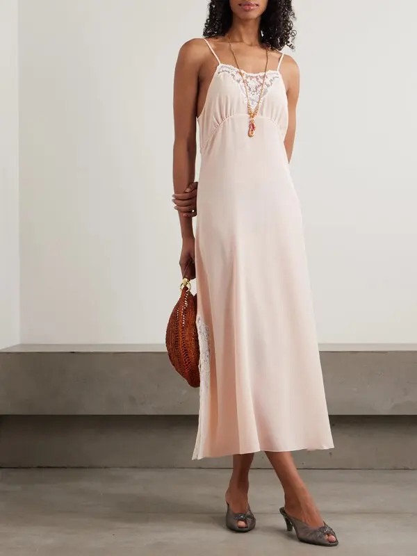 Chloé Lace-trimmed Silk Crepe De Chine Maxi Dress