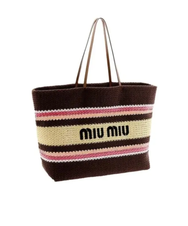 Miu Miu Raffia-effect Woven Tote Bag - Black