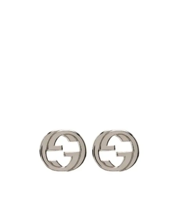 Gucci Sterling Silver Interlocking Double G Stud Earrings - White