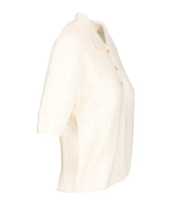 LISA YANG Pointelle Knit Polo Sweater