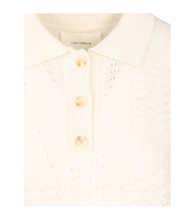 LISA YANG Pointelle Knit Polo Sweater