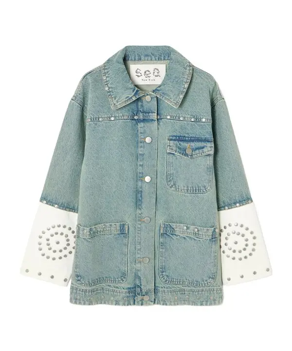 Sea Studded Two-tone Denim Jacket - Gray