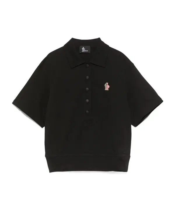 Moncler Short Sleeve Polo Shirt With Logo Detail - Black
