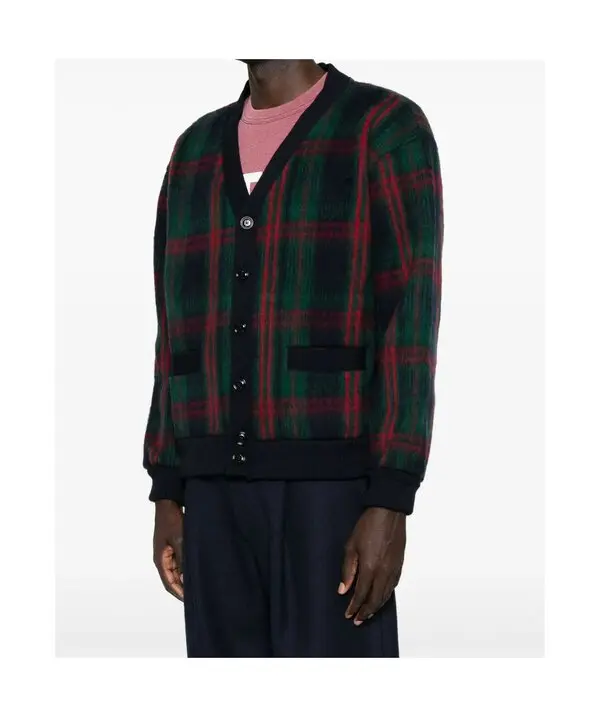 Aspesi Plaid Wool Cardigan - Black