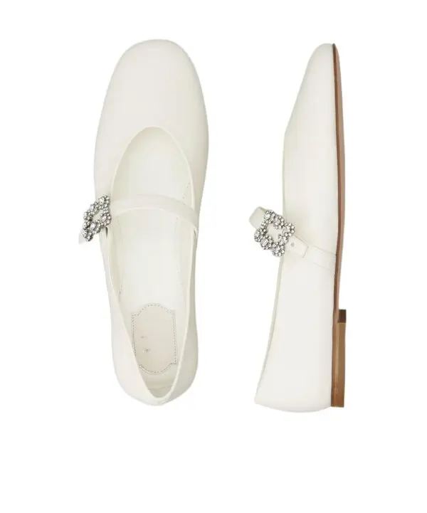 ROGER VIVIER Efflorescence Mary Jane Flats In Leather With Crystal Buckle