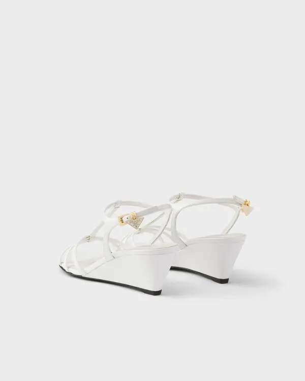 Prada Wedge Sandals With Enamel Triangle Logo