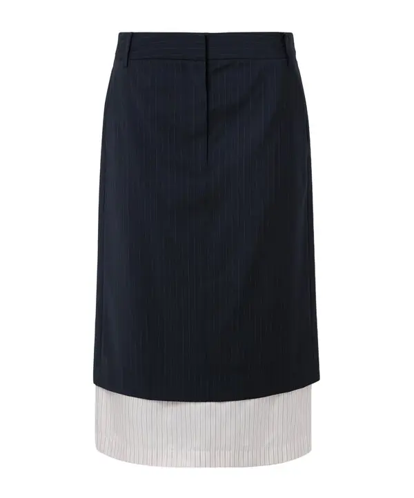 Tibi Layered Pinstriped Wool-blend Midi Skirt