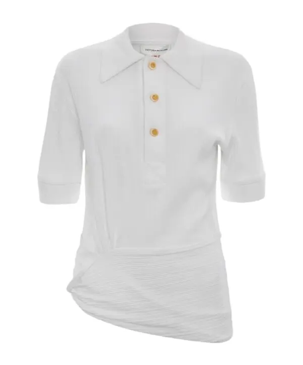 Victoria Beckham Asymmetrical Hem Polo Top - White
