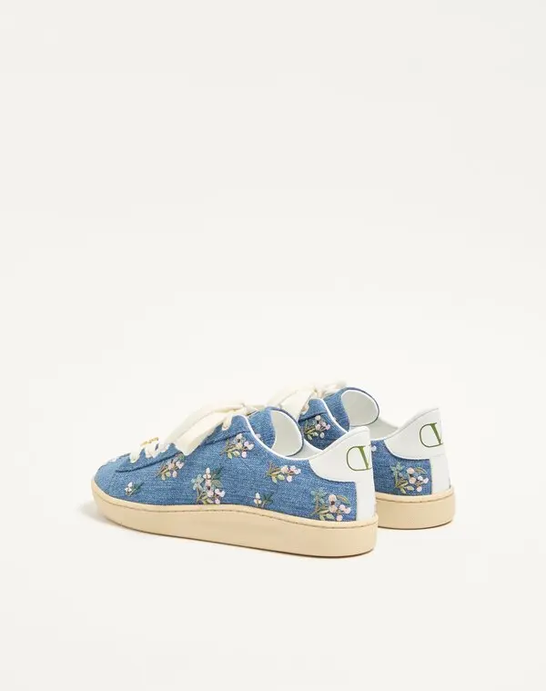 Valentino Garavani Royco Embroidered Denim Lace-up Sneakers