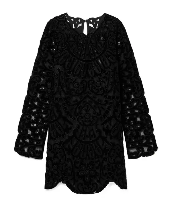 Sea Embroidered Mini Dress With Scalloped Hem