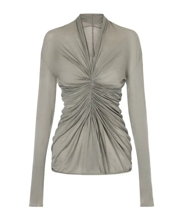 Rick Owens Ruched Cotton-jersey V-neck T-shirt