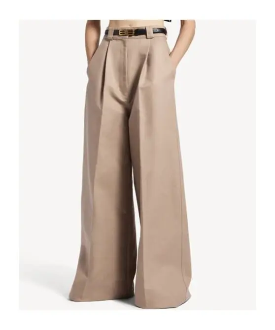 Balenciaga High-waisted Wide-leg Leather Patch Pants - Dune