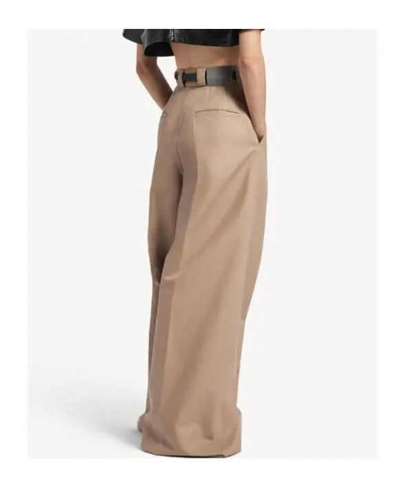 Balenciaga High-waisted Wide-leg Leather Patch Pants - Dune