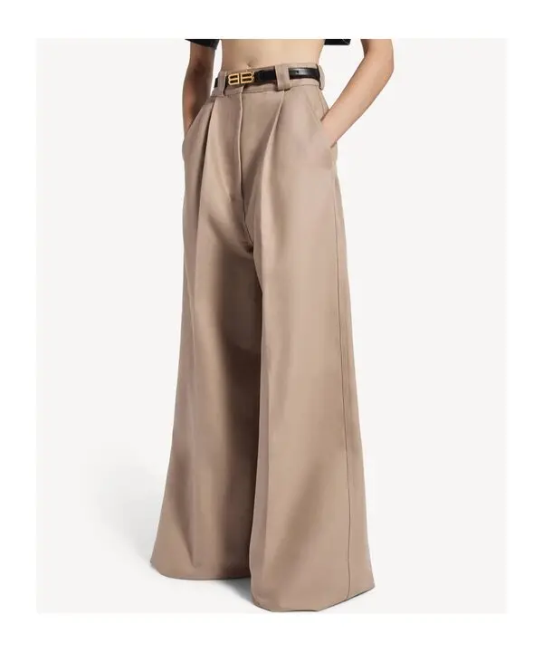 Balenciaga High-waisted Wide-leg Leather Patch Pants - Dune