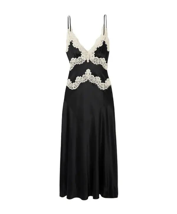 DÔEN Obelia Corded Lace-trimmed Silk-satin Midi Dress - Black