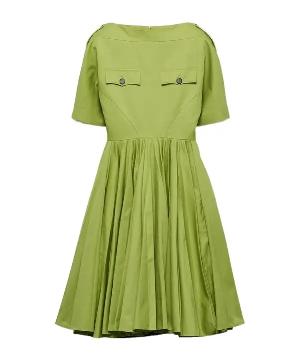 Prada Short Sleeve Fit And Flare Dress - Fern Green