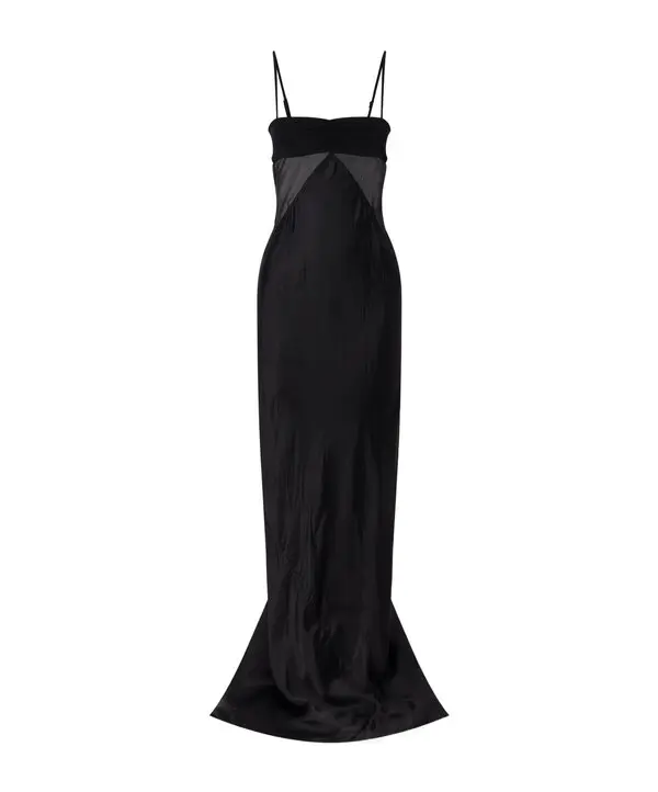 Rick Owens Satin Midi Dress With Chiffon Trims