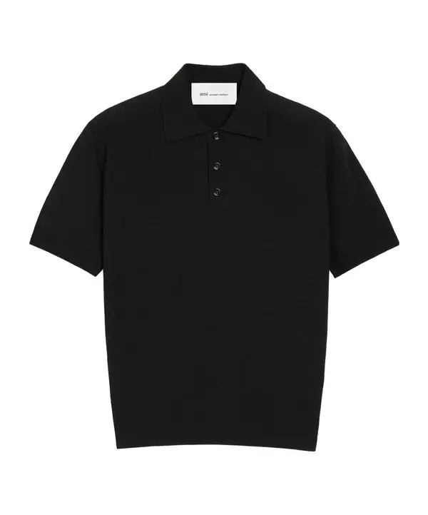AMI Paris Fine Knit Polo Shirt - Black