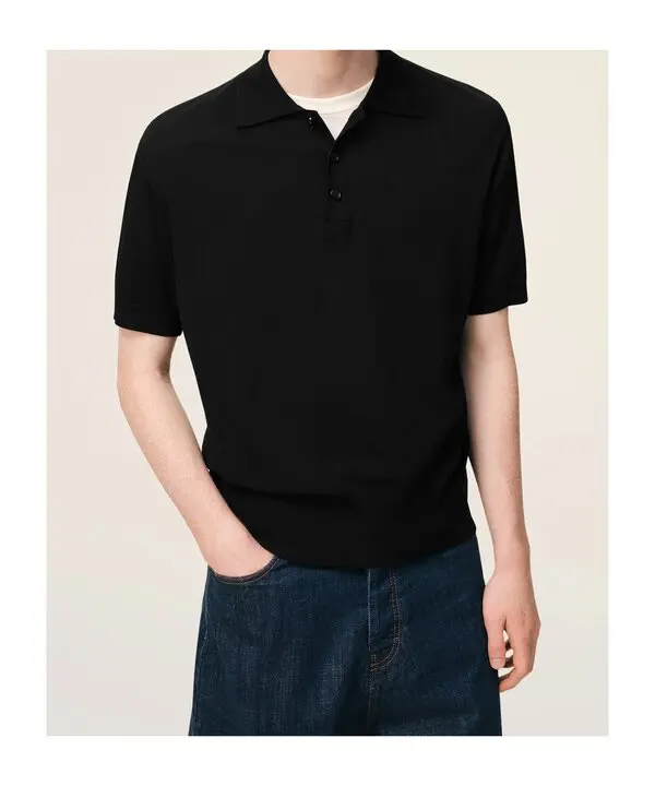 AMI Paris Fine Knit Polo Shirt - Black