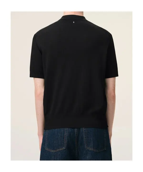 AMI Paris Fine Knit Polo Shirt - Black