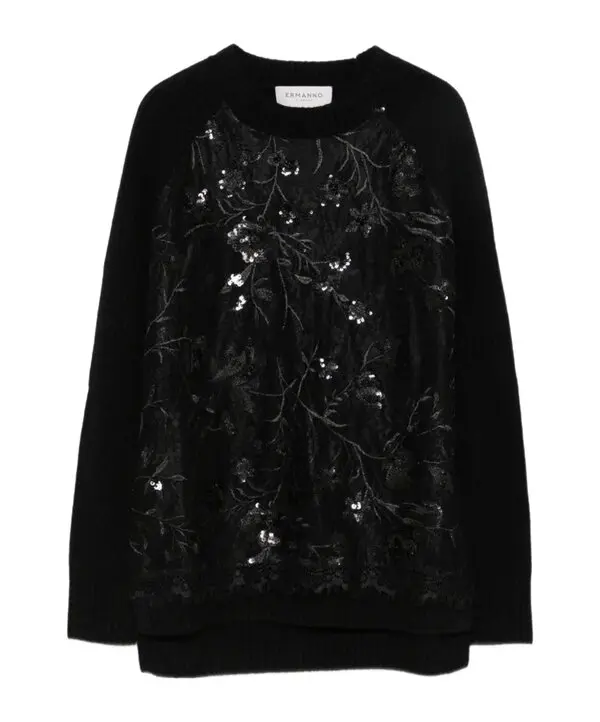 ERMANNO FIRENZE Embellished Crew Neck Long Sleeve Sweater