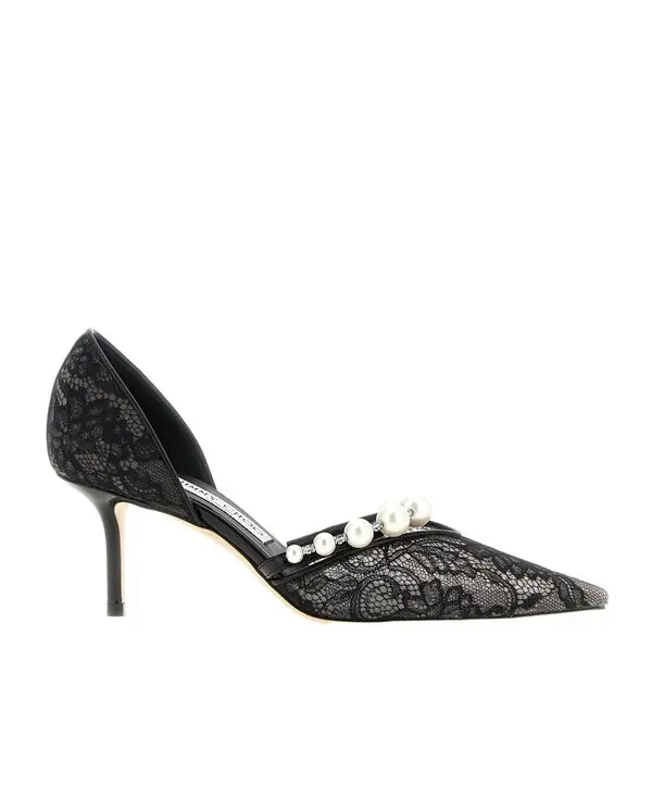JIMMY CHOO Aurelie 65 Lace Pumps With Pearl And Crystal Embellishments - Black
