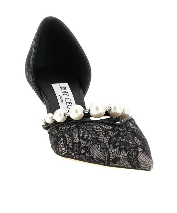 JIMMY CHOO Aurelie 65 Lace Pumps With Pearl And Crystal Embellishments - Black