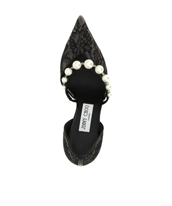 JIMMY CHOO Aurelie 65 Lace Pumps With Pearl And Crystal Embellishments - Black