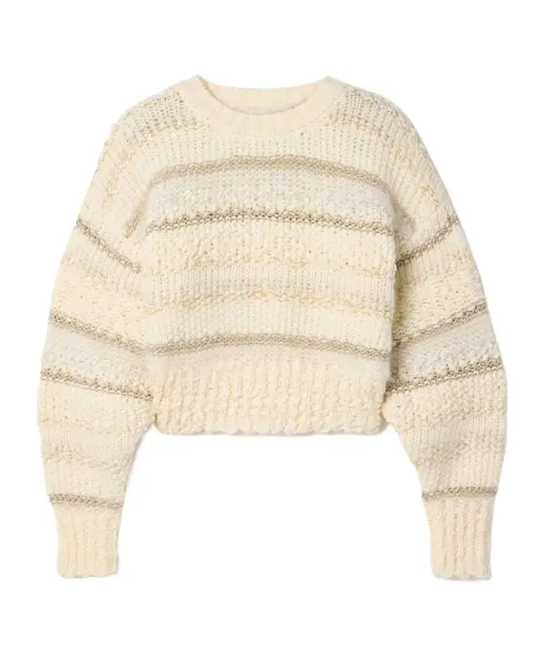 FRAME Metallic Striped Cropped Sweater - Nude