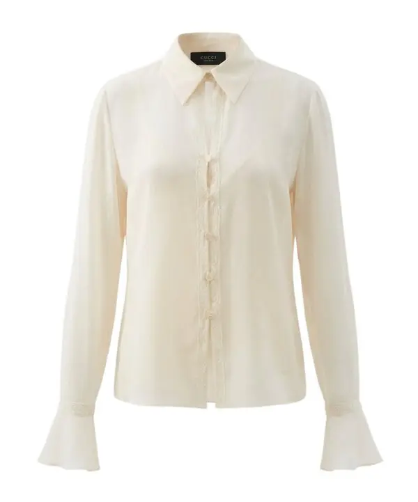 Gucci Silk Georgette Shirt With Lace Trim - Ivory White