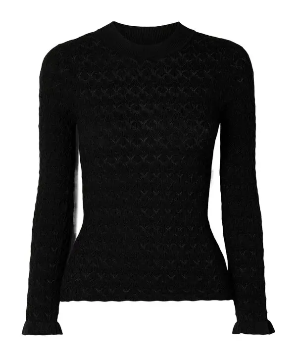 Sea Ruby Textured Ruffled Sleeve Sweater