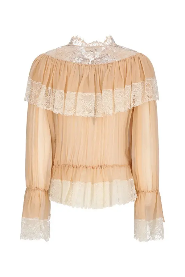 Chloé Lace Ruffled Tie Neck Top