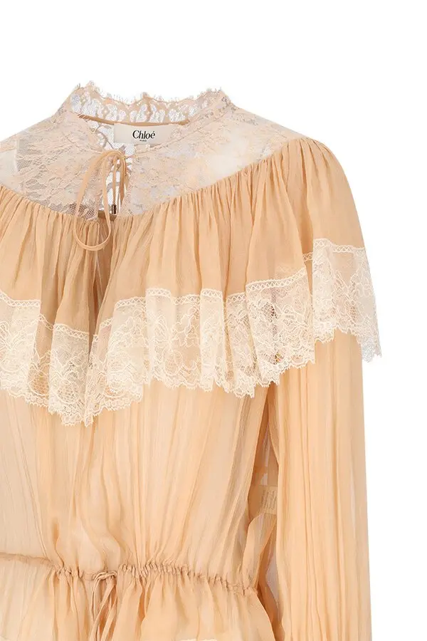 Chloé Lace Ruffled Tie Neck Top