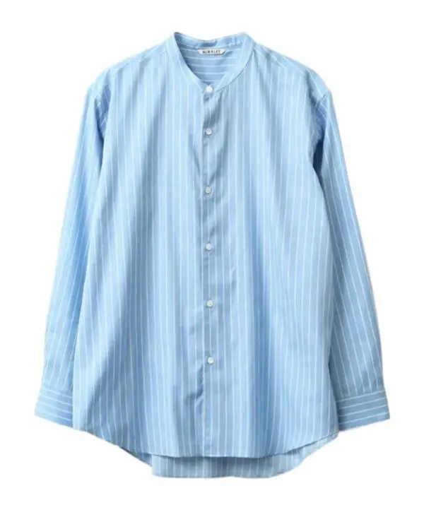 Auralee Striped Stand-collar Shirt - Blue