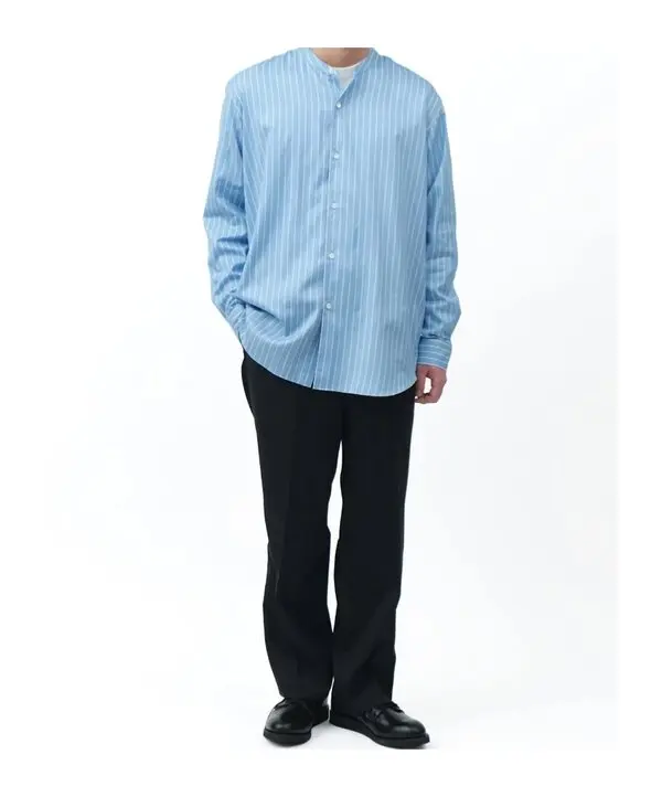 Auralee Striped Stand-collar Shirt - Blue