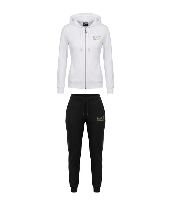 EA7 Hooded Sweatshirt And Jogger Set With Embellished Logo - White