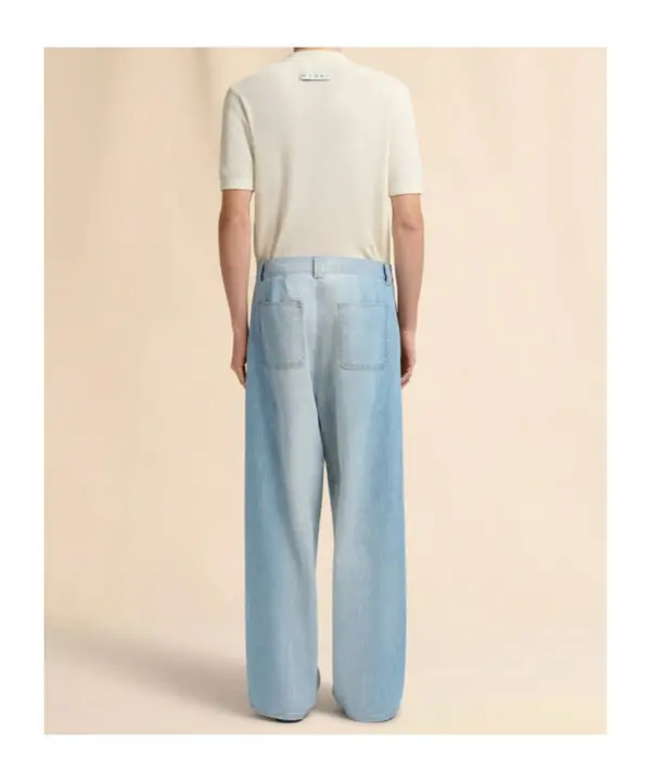 Marni High-waisted Wide-leg Chambray Trousers With Foulard Detail