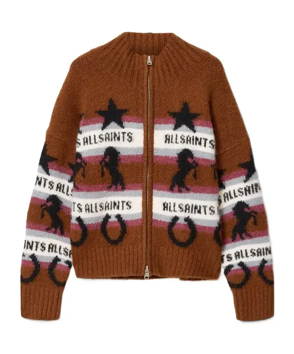 ALLSAINTS Epona Jacquard Cardigan - Cognac Brown