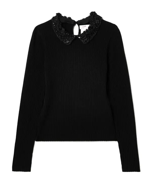 Carolina Herrera Long-sleeved Wool Sweater With Embellished Detachable Neckline