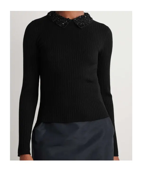Carolina Herrera Long-sleeved Wool Sweater With Embellished Detachable Neckline