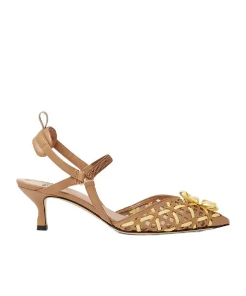 Fendi Colibrì Lite Woven Flower Slingback Pumps - Brown