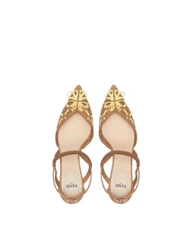 Fendi Colibrì Lite Woven Flower Slingback Pumps - Brown