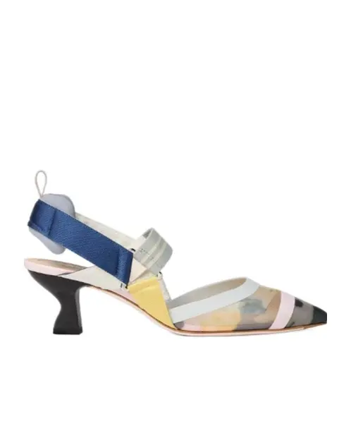 Fendi Colibrì Slingback Pumps With Elasticated Straps And Bouquet Print - Multicolor