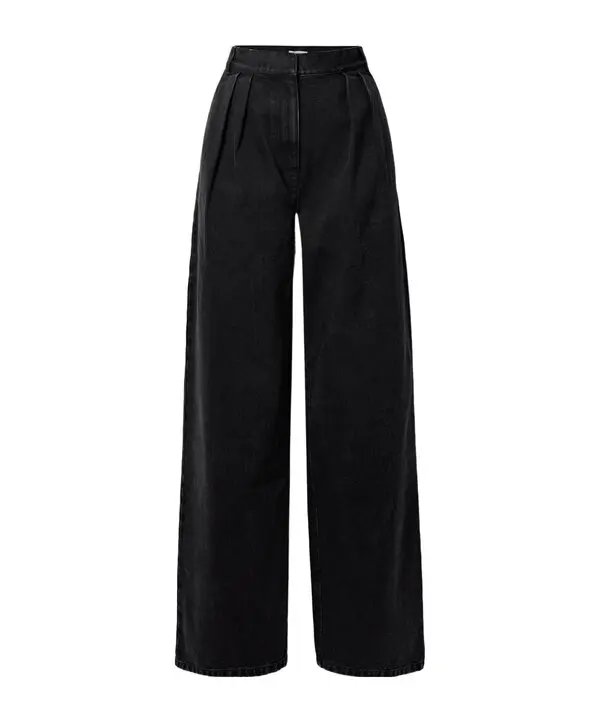 Tibi Pleated Low-rise Wide-leg Jeans - Black