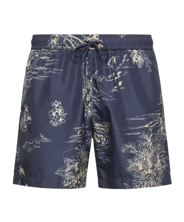Moncler Logo Patch Tropical Print Swim Shorts - Black