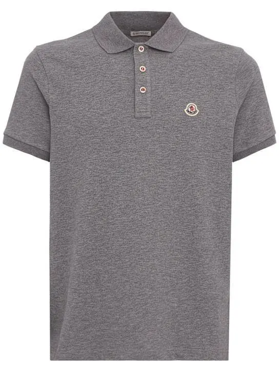 Moncler Logo Patch Cotton Polo Shirt - Gray