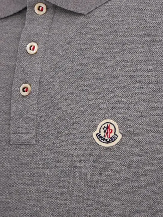 Moncler Logo Patch Cotton Polo Shirt - Gray