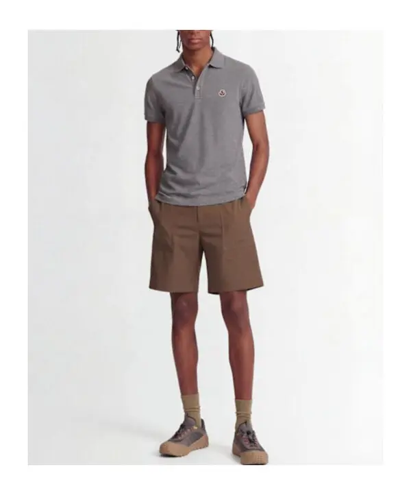 Moncler Logo Patch Cotton Polo Shirt - Gray