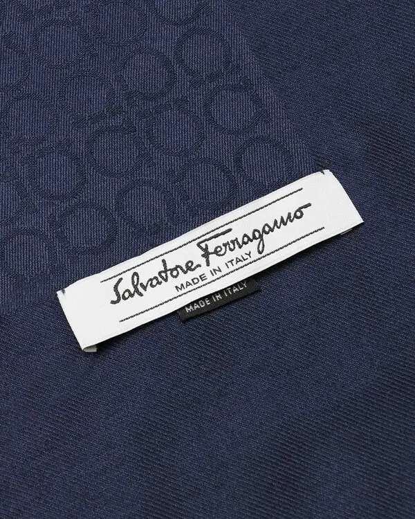 FERRAGAMO Logo Tassel Scarf - Blue