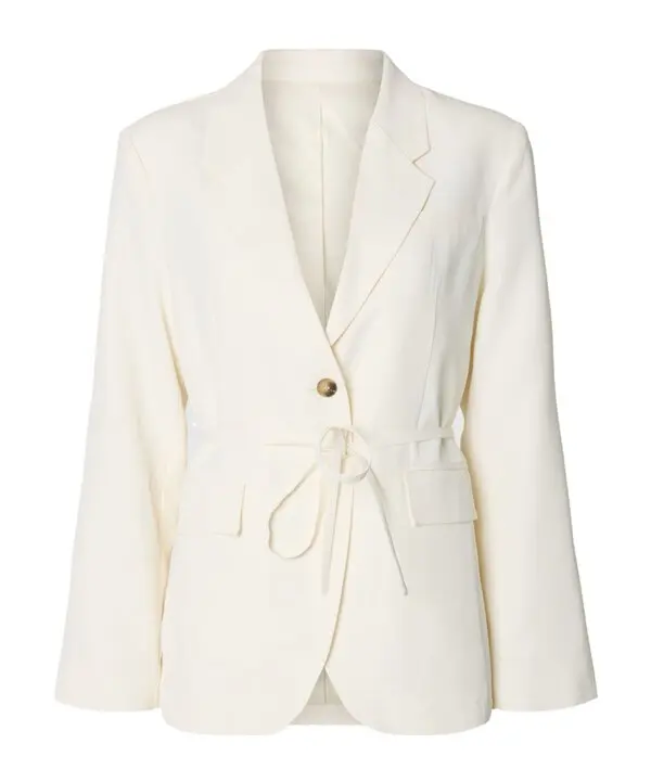 SELECTED Belted Single-breasted Blazer With Notched Lapel - White